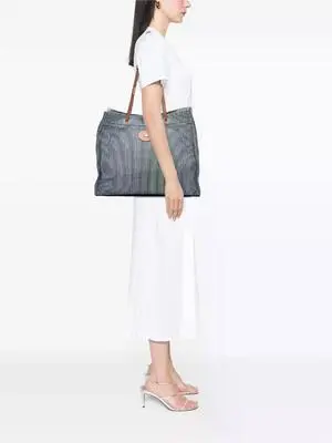 Celine 2019 Striped Textile And Calfskin Squared Cabas Tote Bag