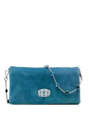 Miu Miu 2010-2026 Suede Crystal Chain Satchel - Blue