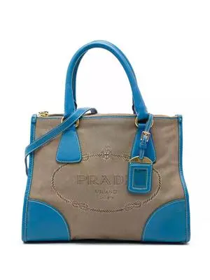 Prada 2010-2026 Saffiano Trimmed Canvas Canapa Logo Double Zip Satchel - Brown