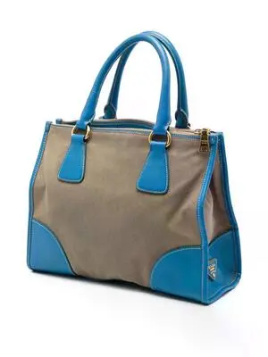 Prada 2010-2026 Saffiano Trimmed Canvas Canapa Logo Double Zip Satchel