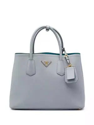 Prada 2013-2026 Medium Saffiano Cuir Double Satchel - Grey
