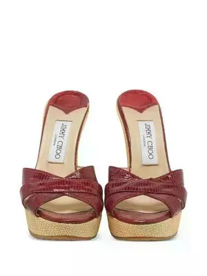 JIMMY CHOO Phyllis Lizard-embossed Wedge Sandals - Red