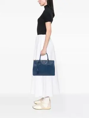 Prada 2013-2026 Large Saffiano Lux Galleria Double Zip Tote Bag - Blue