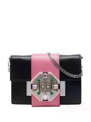 Prada 2010-2026 City Calf Crystal Embellished Ribbon Bag Crossbody Bag - Black