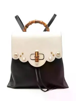 Gucci 2000-2015 Pearl Studded Calfskin Bamboo Nymphaea Backpack - Black