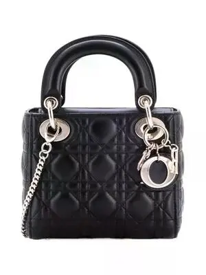 Dior Lady Chain Bag Cannage Quilt Lambskin Mini Satchel - Black