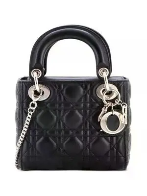 Dior Lady Chain Bag Cannage Quilt Lambskin Mini Satchel - Black