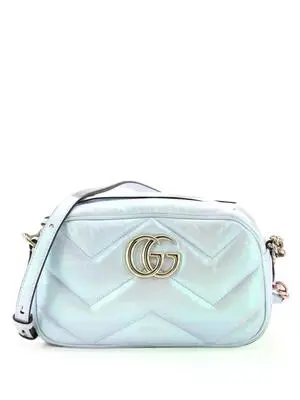 Gucci Gg Marmont Chevron Iridescent Leather Small Shoulder Bag - Blue