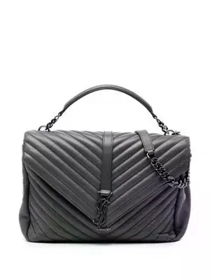Saint Laurent 2016 Large Chevron Sheepskin Monogram College Satchel - Grey