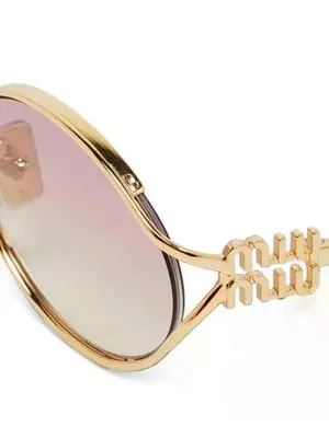 Miu Miu Smu 52y Logo-plaque Oval-frame Sunglasses - Gold