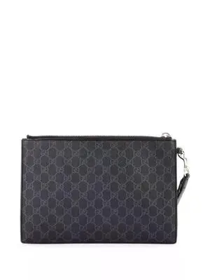 Gucci Night Courrier Pouch Gg Coated Canvas With Applique Clutch Bag - Black
