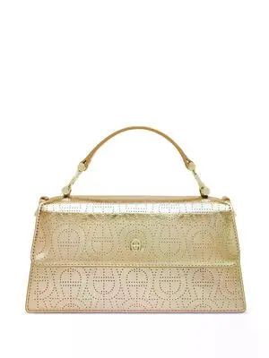 AIGNER Small Delia Lucida Perforated Calf Leather Shoulder Bag - Gold