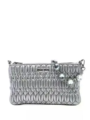 Miu Miu 2010-2026 Metallic Matelasse Nappa Crystal Chain Crossbody Bag - Silver