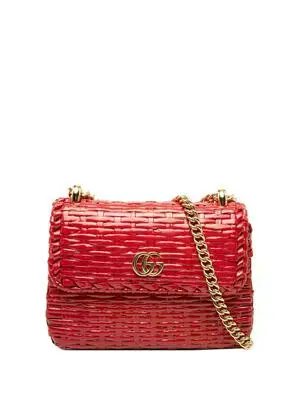 Gucci 2016-2026 Mini Gg Marmont Glazed Wicker Flap Crossbody Bag - Red