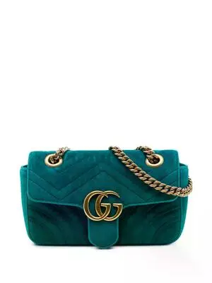 Gucci 2016-2026 Small Gg Marmont Matelasse Velvet Shoulder Bag - Blue