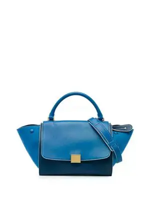 Celine 2015 Small Bicolor Calfskin And Nubuck Trapeze Satchel - Blue