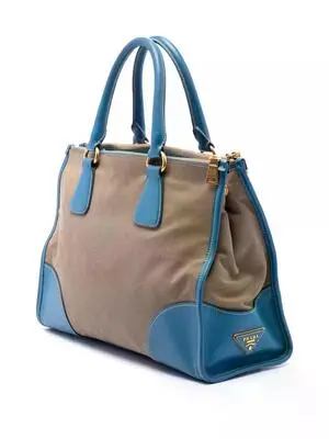 Prada 2013-2026 Saffiano Trimmed Canvas Canapa Logo Double Zip Satchel