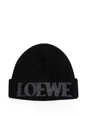 Loewe Logo-embroidered Ribbed Beanie Hat - Black