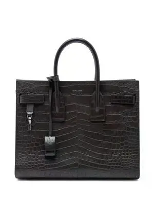 Saint Laurent 2016 Small Croc Embossed Leather Sac De Jour Satchel - Brown