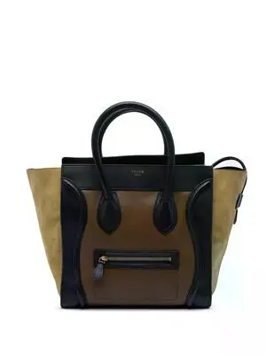 Celine 2012 Mini Tricolor Calfskin And Suede Luggage Tote Bag - Brown