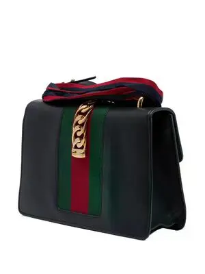 Gucci 2016-2026 Small Calfskin Web Sylvie Satchel - Black