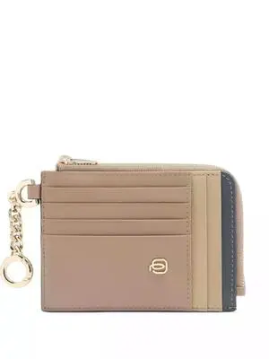 PIQUADRO Leather Keychain Card Holder - Neutrals