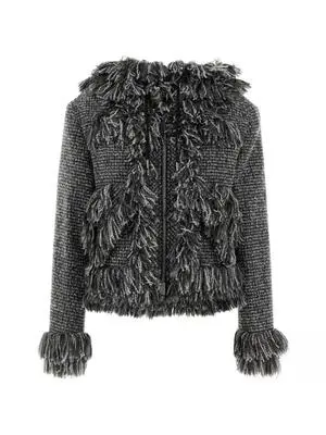 Sacai Fringe-trimmed Tweed Jacket - Grey