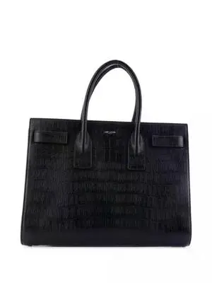 Saint Laurent Sac De Jour Bag Crocodile Embossed Leather Medium Tote Bag - Black