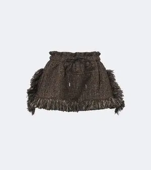 Sacai Fringed Wool-blend Tweed Shorts Brown