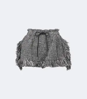 Sacai Fringed Wool-blend Tweed Shorts - Grey