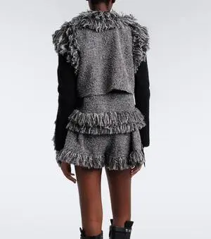 Sacai Fringed Wool-blend Tweed Shorts - Grey