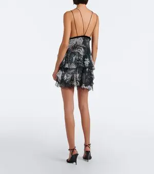 Roberto Cavalli Lace-trimmed Printed Silk Mini Dress
