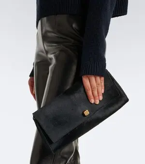 Khaite Audrey Medium Calf Hair Clutch - Black