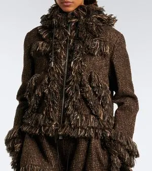 Sacai Fringed Wool-blend Tweed Jacket