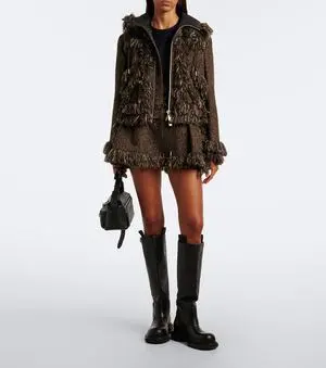 Sacai Fringed Wool-blend Tweed Jacket