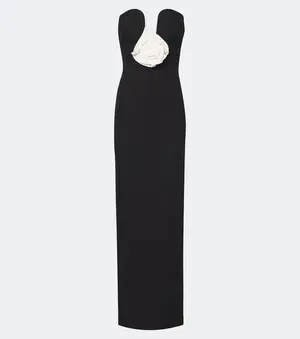 Roland Mouret Floral-appliqué Crêpe Bustier Gown - Black