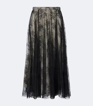 Erdem Pleated Floral Lace Midi Skirt