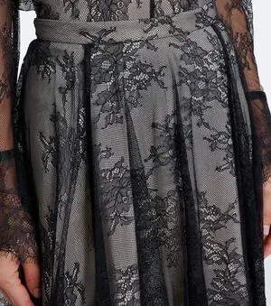 Erdem Pleated Floral Lace Midi Skirt