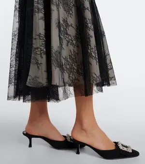 Erdem Pleated Floral Lace Midi Skirt