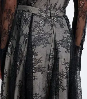 Erdem Pleated Floral Lace Midi Skirt