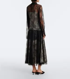 Erdem Pleated Floral Lace Midi Skirt