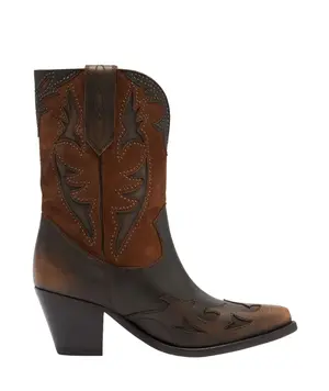 GOLDEN GOOSE Wish Star Leather And Suede Cowboy Boots - Brown