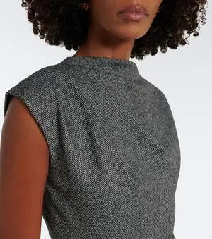 Erdem Bow-detail Herringbone Draped Midi Dress
