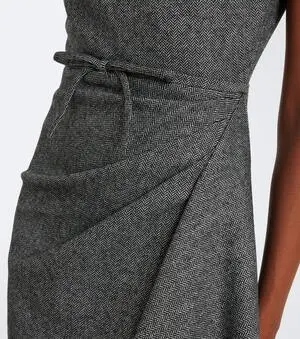 Erdem Bow-detail Herringbone Draped Midi Dress