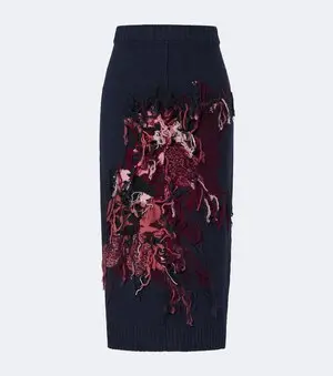 Erdem Fringed Intarsia Wool Midi Skirt - Blue