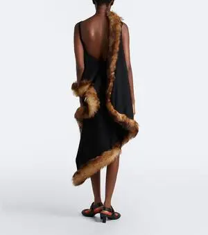 Loewe Shearling-trimmed Midi Dress
