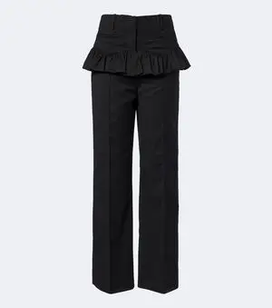 GANNI Ruffled Wide-leg Pants - Black