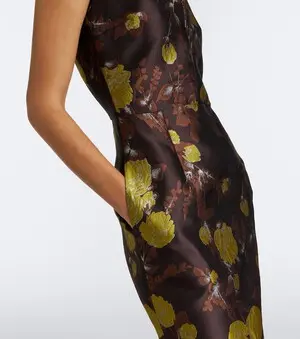 La DoubleJ Devon Feather-trimmed Jacquard Midi Dress