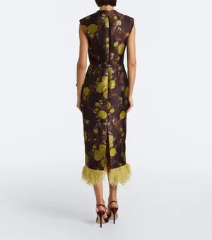 La DoubleJ Devon Feather-trimmed Jacquard Midi Dress