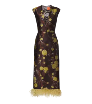 La DoubleJ Devon Feather-trimmed Jacquard Midi Dress - Multicoloured